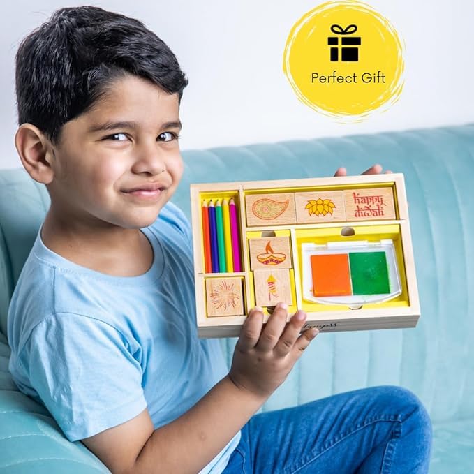 Diwali Wooden Stamp Set – Ideal Gift for Diwali, Arts & Crafts Enthusiasts, and Celebrations - Perfect for Rangoli, DIY Crafts, Card Making & Festive Decorations