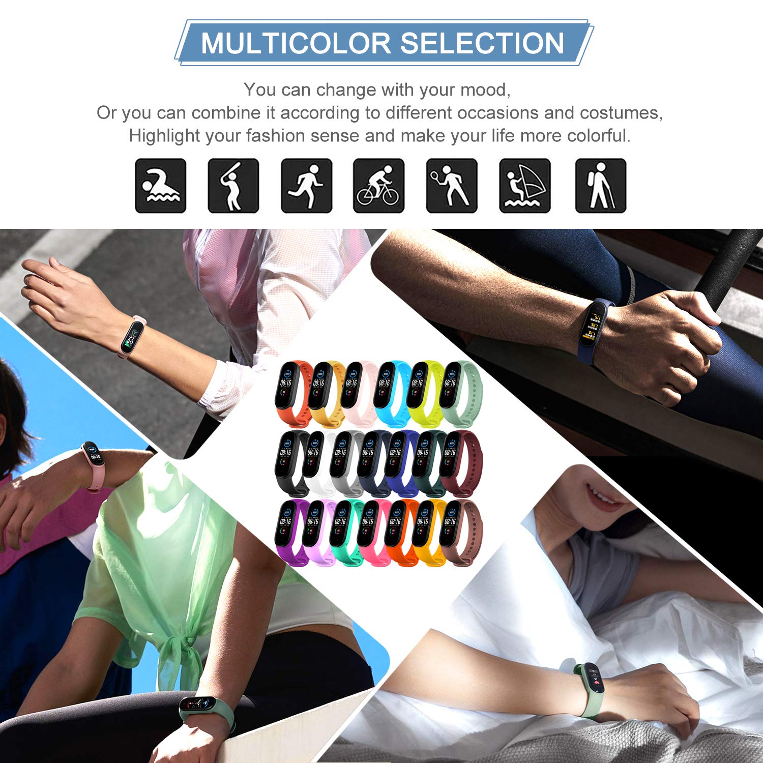BANGTING 20 Pieces Strap Replacement Compatible with Xiaomi Mi Band 7/6 / 5 and Amazfit Band 5, Bands for Xiaomi Mi Band 7 Bracelet Wristbands Accessories for Mi Fit 6 Straps (20 Colors)