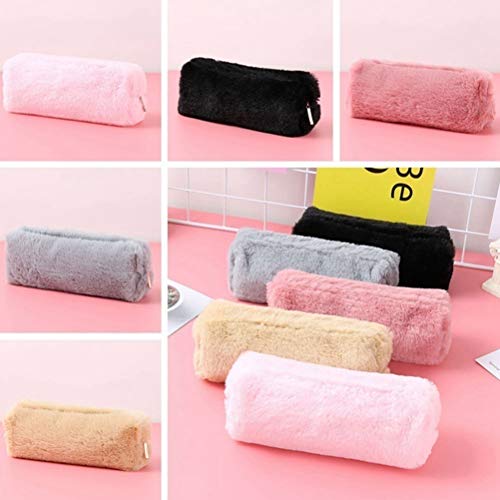 Boxwizard Cute Pencil Case, Pen Pencil Pouch with Zippers, Plush Fuzzy Stationery Makeup Storage Bag for Women and Girls Grey
