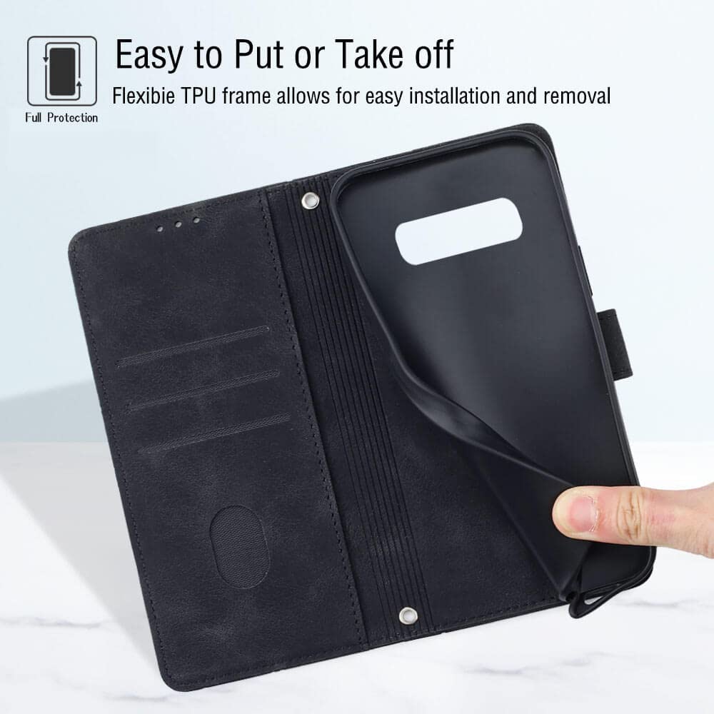 Moment Dextrad for Galaxy S10 Case Wallet,[Card Holder Slots][Wrist Strap][Stand Function] TPU Interior Protective PU Leather Flip Cases Cover for Samsung S10 6.1 Inch (Black)