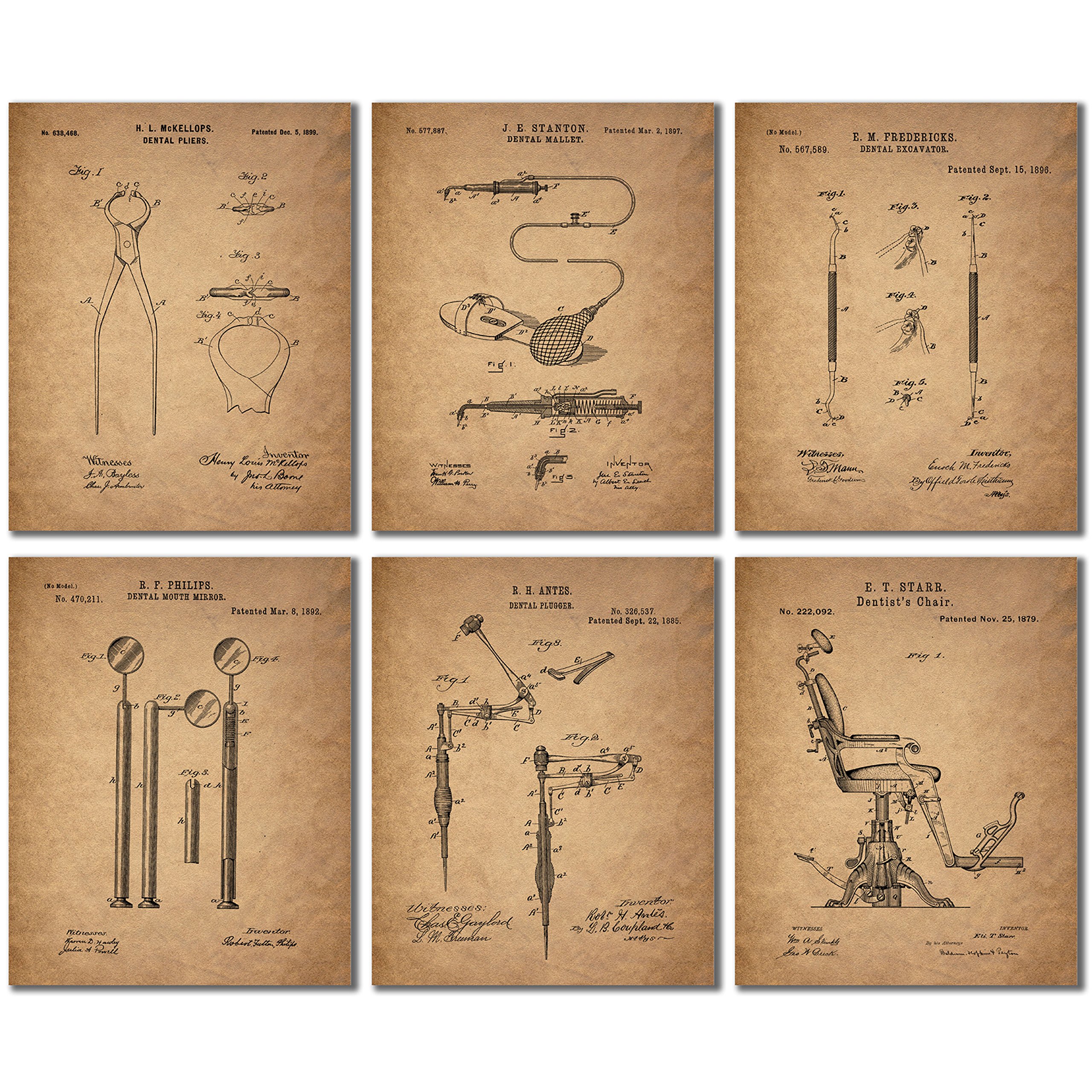 Dentist Patent Wall Art Prints - Set of 6 Vintage Replica Photos