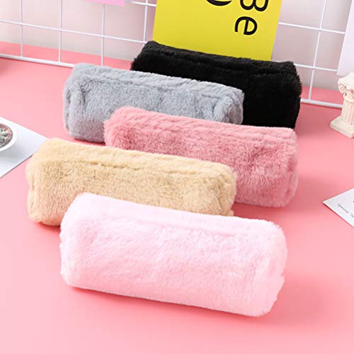 Boxwizard Cute Pencil Case, Pen Pencil Pouch with Zippers, Plush Fuzzy Stationery Makeup Storage Bag for Women and Girls Grey