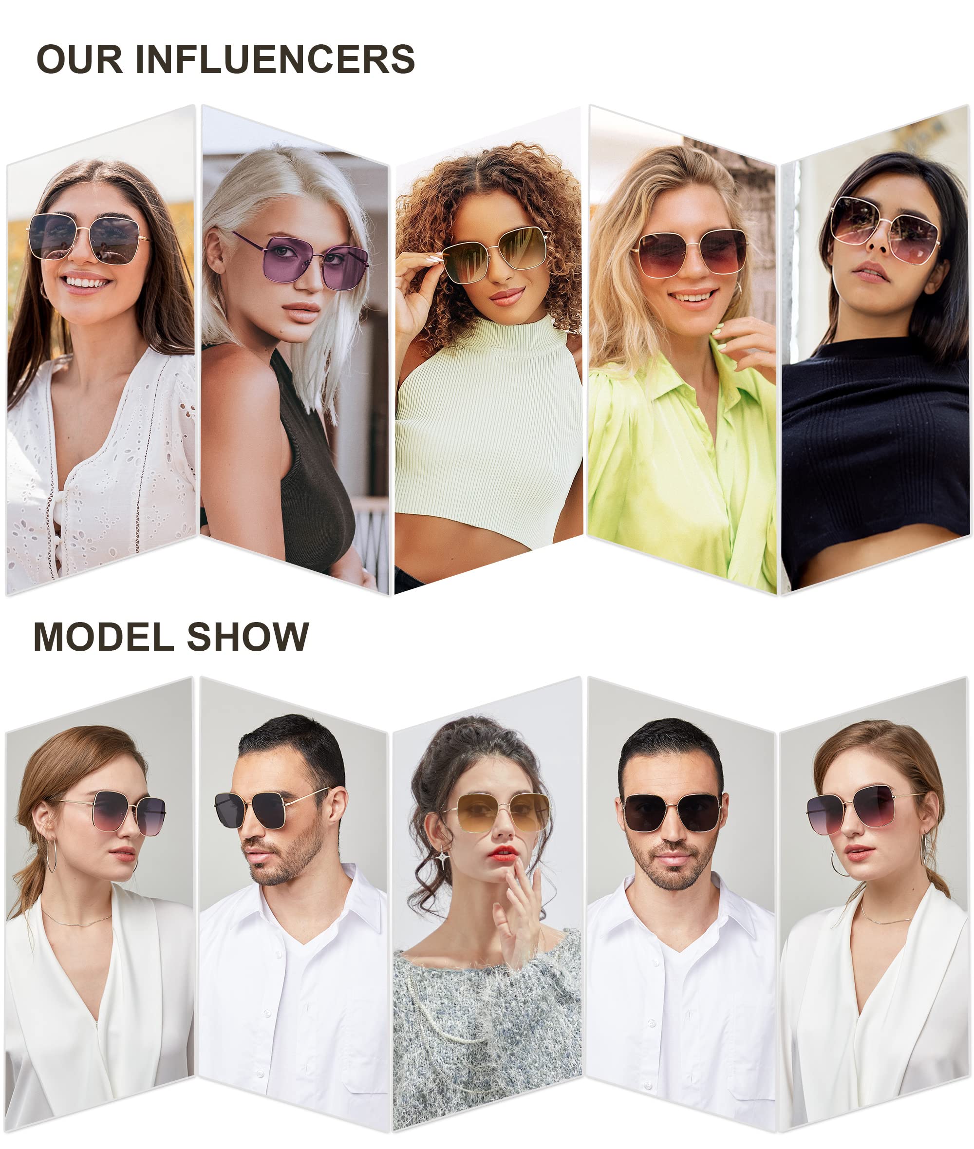 SOJOS Trendy Oversized Square Metal Frame Sunglasses for Women Men Retro Big Flat Lens UV Protection Sunglasses SJ1146, Black Frame/Grey Lens