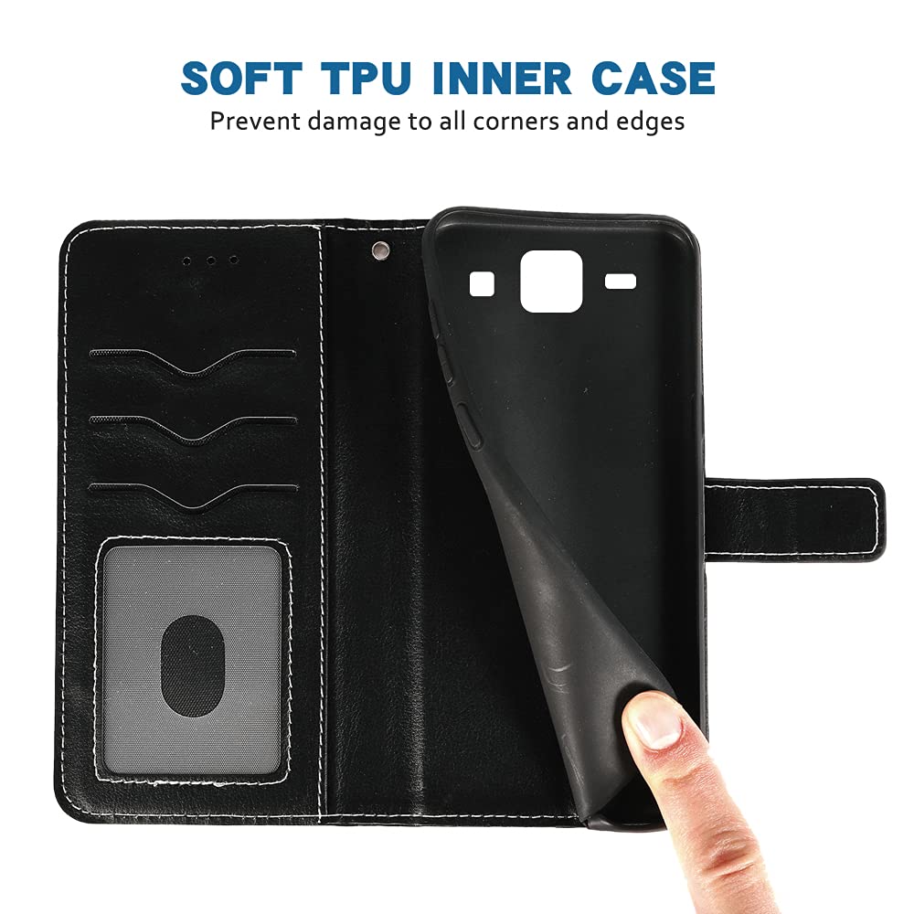 FDCWTSH Compatible with Samsung Galaxy J5 2015 Wallet Case Wrist Strap Lanyard Leather Flip Cover Card Holder Cell Phone Cases for Glaxayj5 Glaxay GalaxyJ5 SM J500 J500F J500H Black