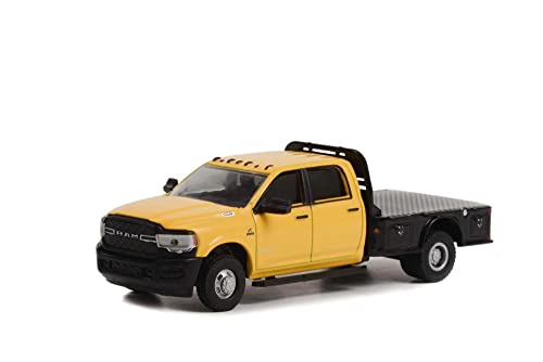 2020 Dodge Ram 3500 Tradesman Dually Flatbed, Yellow - Greenlight 46100F - 1/64 Scale Diecast Car