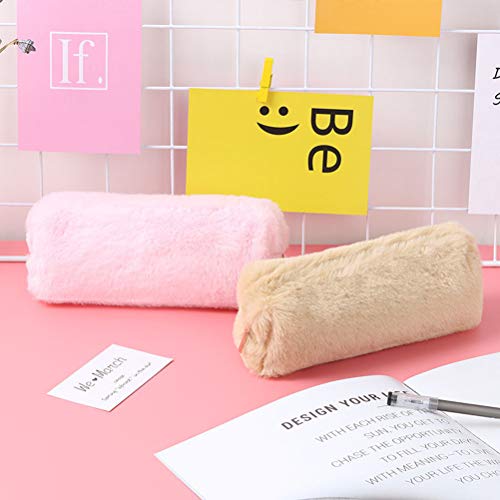 Boxwizard Cute Pencil Case, Pen Pencil Pouch with Zippers, Plush Fuzzy Stationery Makeup Storage Bag for Women and Girls Grey