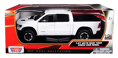 2019 RAM 1500 Rebel Crew Cab Pickup Truck White 1/24 Diecast Model Car by Motormax 79358