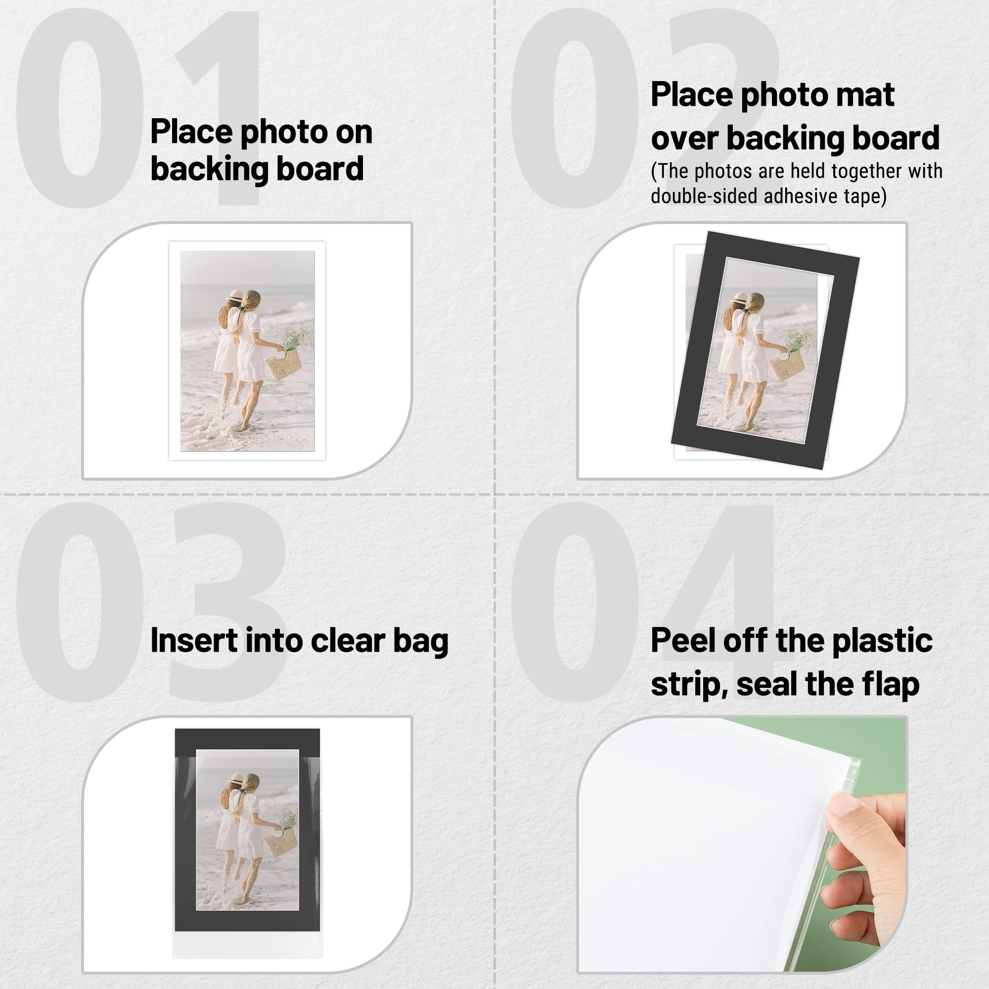 Golden State Art, Pack of 25 Black Pre-Cut 5x7 Picture Mat for 4x6 Photo with White Core Bevel Cut Mattes Sets. Includes 25 High Premier Acid Free Matts & 25 Backing Backers Board & 25 Clear Bags