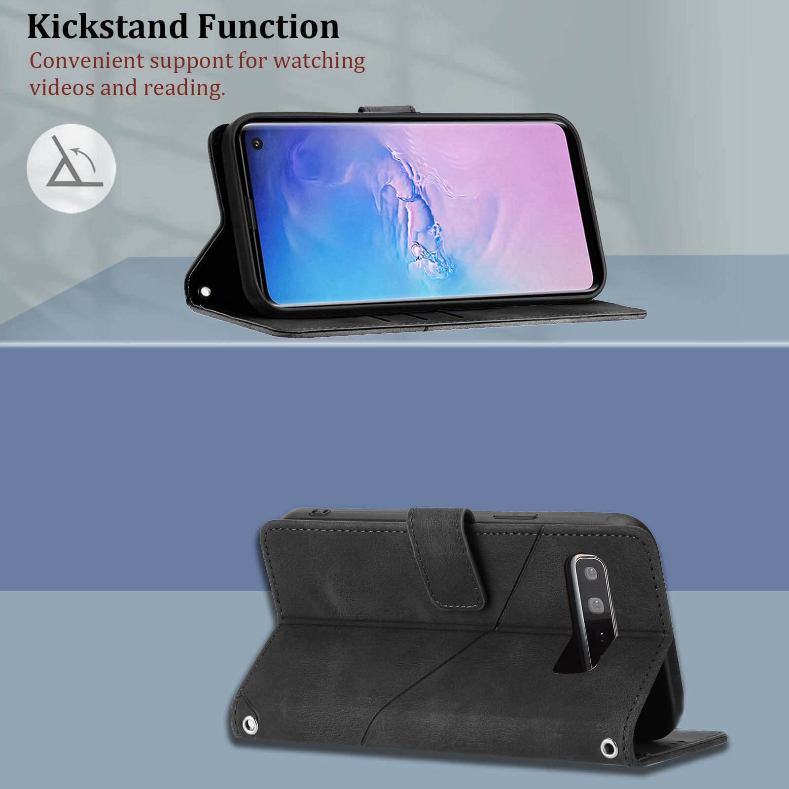 Moment Dextrad for Galaxy S10 Case Wallet,[Card Holder Slots][Wrist Strap][Stand Function] TPU Interior Protective PU Leather Flip Cases Cover for Samsung S10 6.1 Inch (Black)