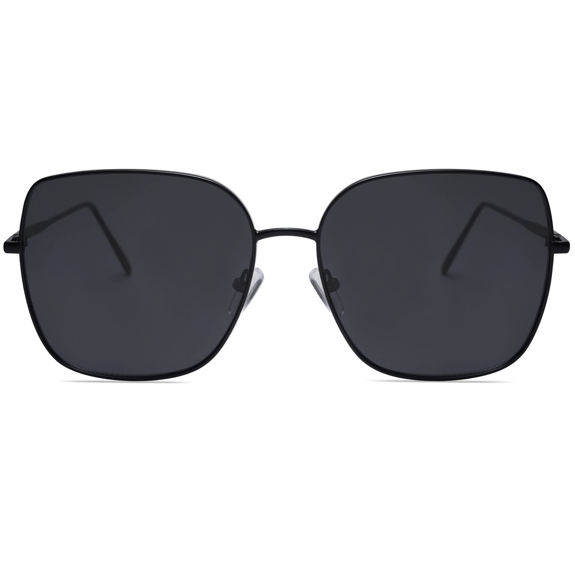 SOJOS Trendy Oversized Square Metal Frame Sunglasses for Women Men Retro Big Flat Lens UV Protection Sunglasses SJ1146, Black Frame/Grey Lens