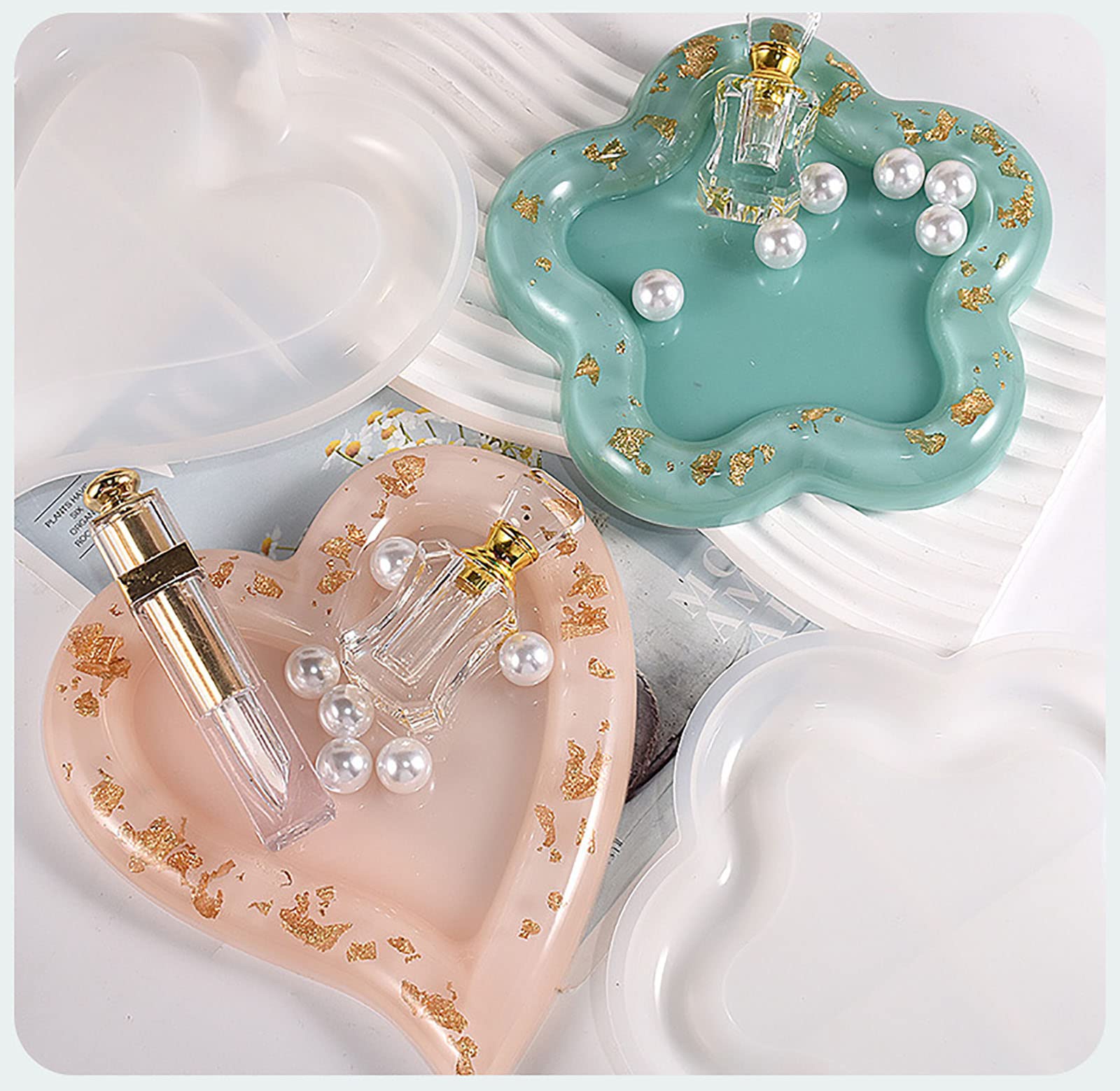 3 Set Tray Silicone Resin Mold Round Love Heart Flower Shaped Epoxy Silicone Casting Molds Coaster Tray for Cup Fruit Candy Vase Holder Articles Ornaments,3D DIY Display Decor Crafts