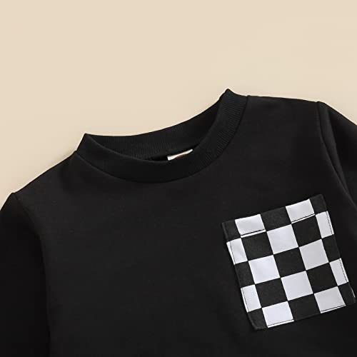 Toddler Baby Girl Fall Clothes Plaid Pullover Sweatshirt Tops Checkerboard Casual Pants 2Pcs Outfit 1-6T (Black,5-6 Years)
