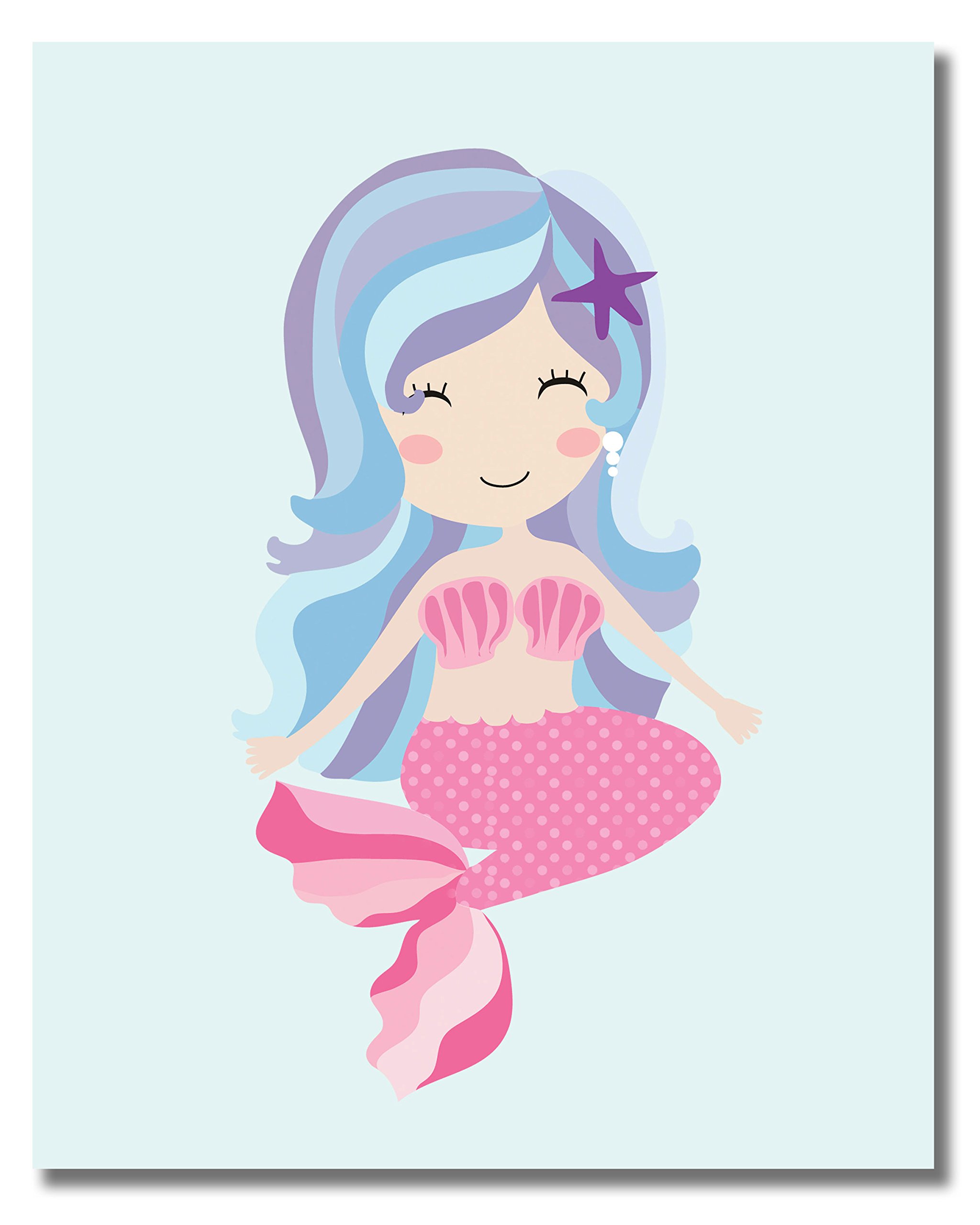 Mermaid Wall Art Prints (8 inches x 10 inches, Blue)