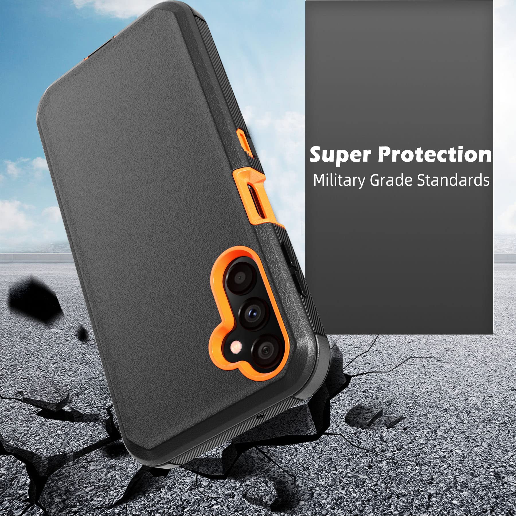 TASHHAR Phone Case for Samsung Galaxy A14 5G case,Heavy Duty Hard Shockproof Armor Protector Case Cover with Belt Clip Holster for Samsung A14 5G 2023 Phone Case (Black+Orange)
