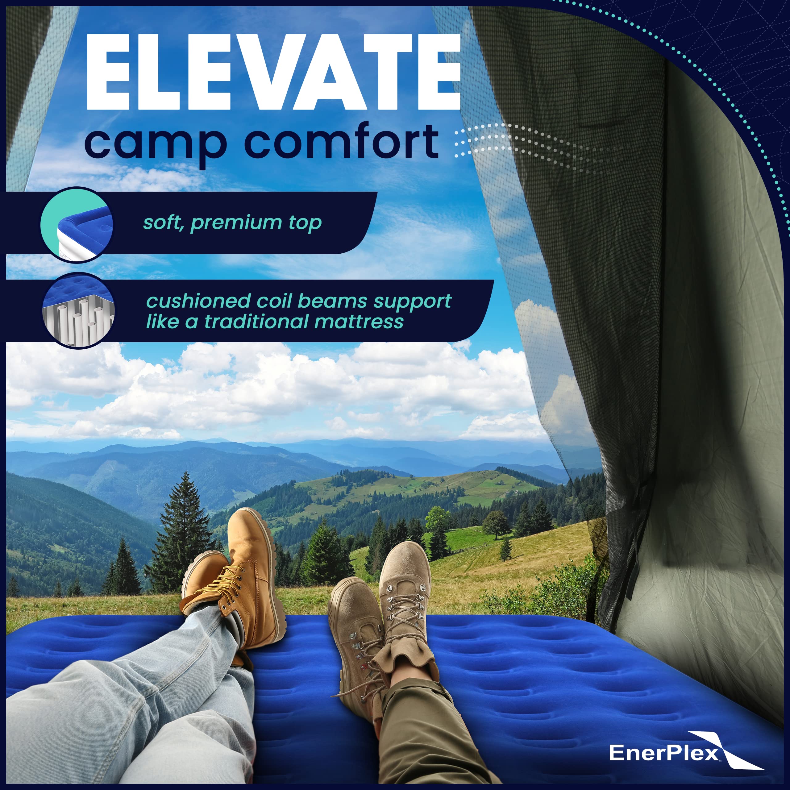 EnerPlex Camping Air Mattress with Built in Pump - Twin Blow Up Mattress for Travel Guests - Portable Bed for Adults and Kids - Blue OPEN BOX
