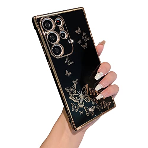 ZTOFERA Phone Case for Samsung Galaxy S23 Ultra 5G Elegant Butterfly,for Lovely Cute Girls & Women,Soft Plating All-Wrapped Protective&Full Cover Camera Samsung Galaxy for S23 Ultra Phone Case-Black