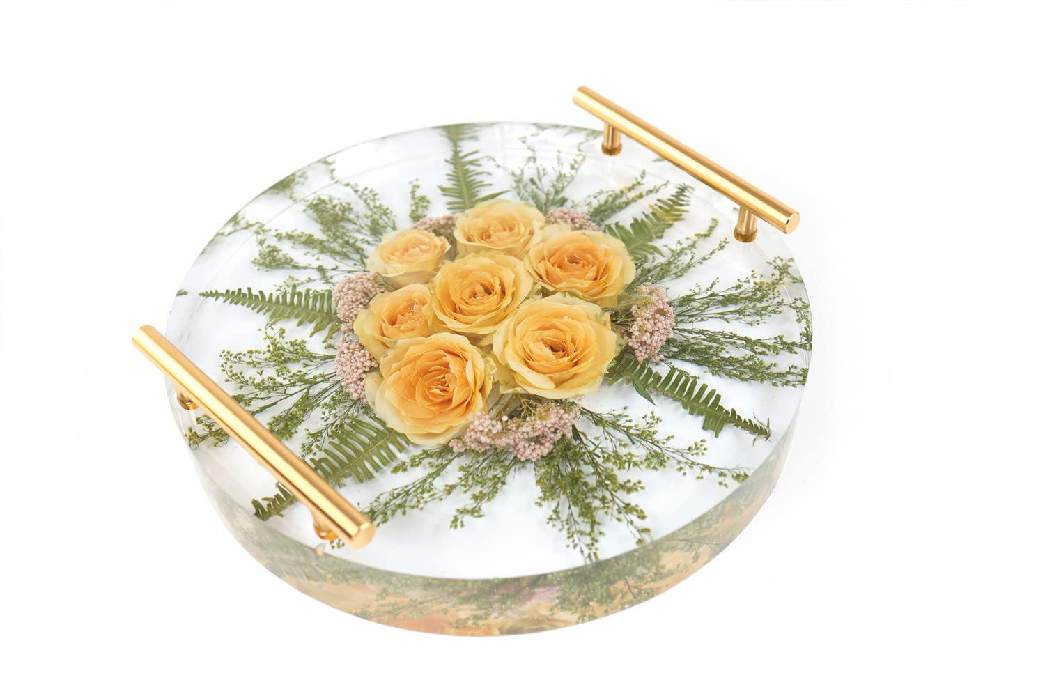 Resin Tray Molds Silicone, 12" Large Round Deep Tray Resin Mold and 4 Piece Round Deep Coaster Molds, Silicone Tray Board Table Resin Mold & Handles, Floral Preservation Bouquet Resin Mold