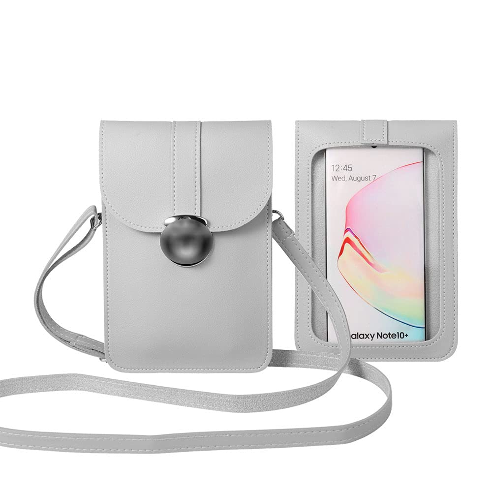 Cell Phone Crossbody Bag for Women Shoulder Bags Touch Screen Wallet Purse with Clear Window(Gray)
