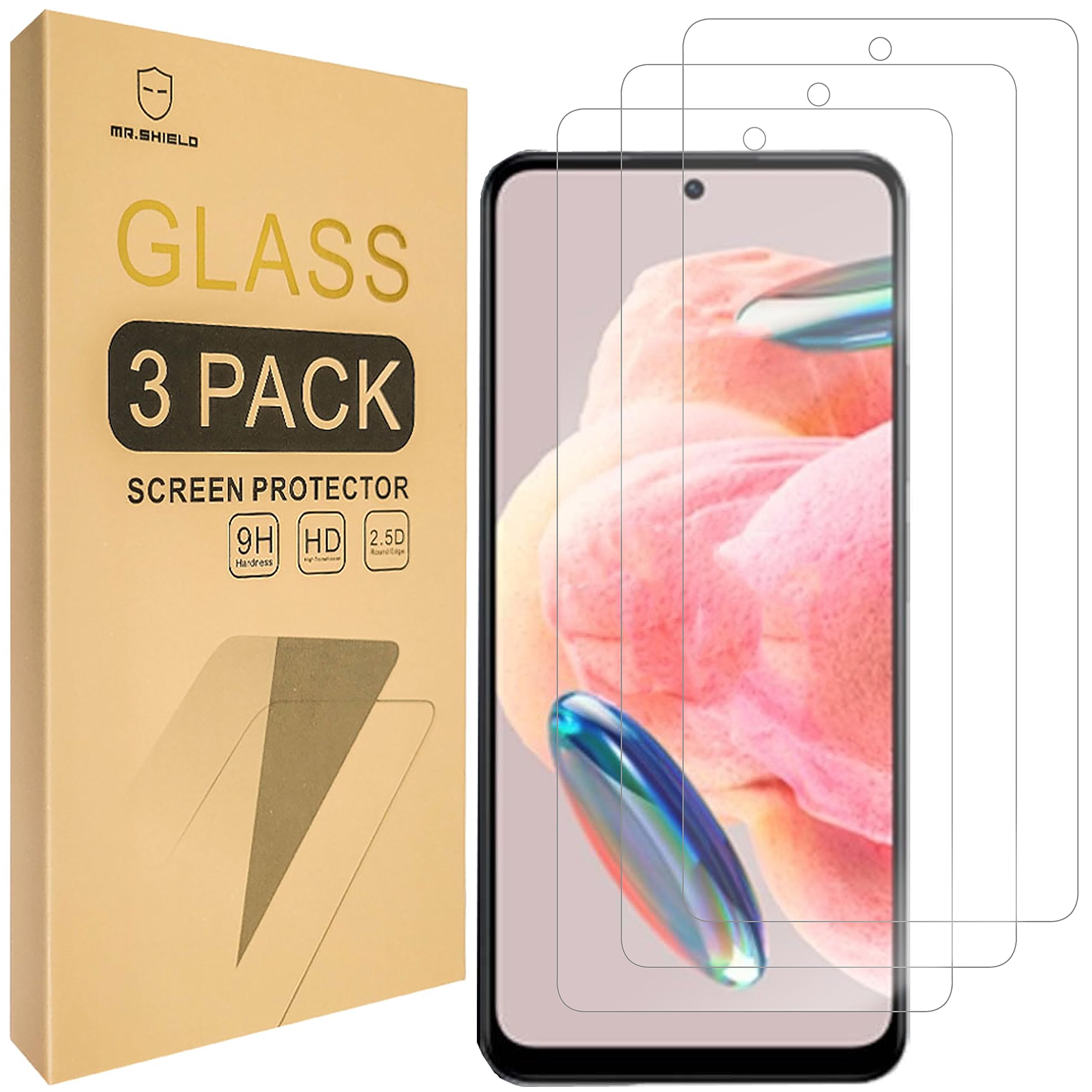 Mr.Shield [3-Pack] Screen Protector For Xiaomi (Redmi Note 12 4G) [Shorter fit for case] [Tempered Glass] [Japan Glass with 9H Hardness] Screen Protector