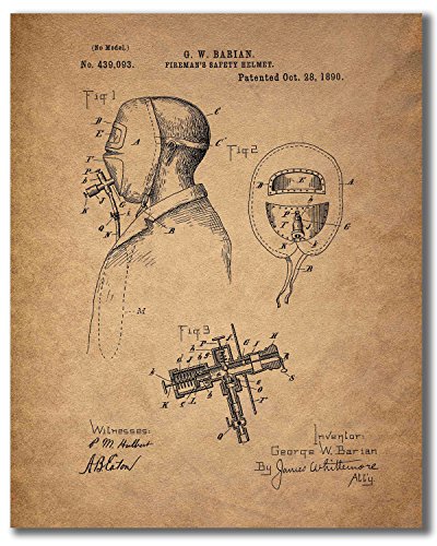BigWig Photos Fireman Patent Wall Art Prints - Firemen Firefighter Gift Set of 6 (8 inches x 10 inches)