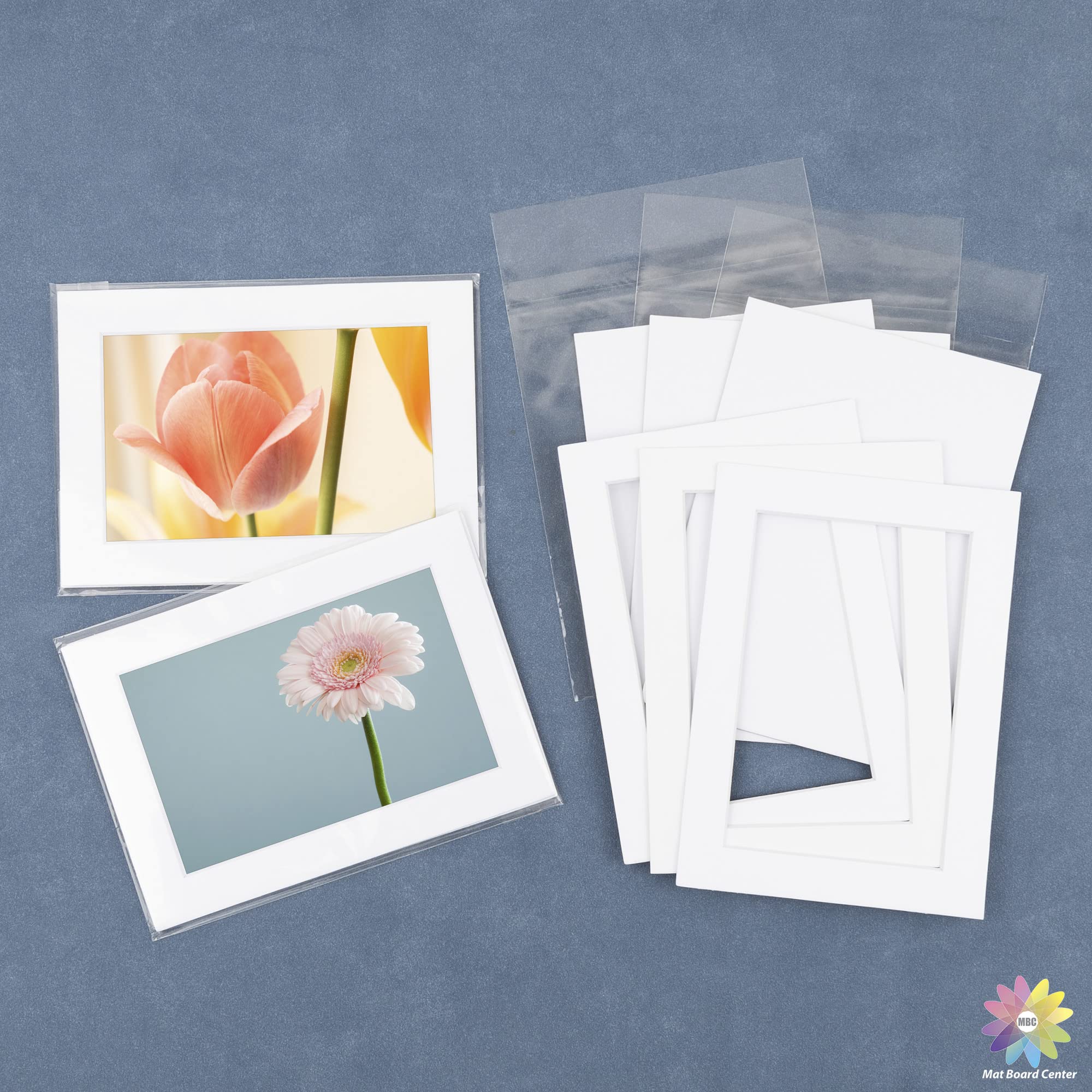 Mat Board Center, 10 Pack of White Pre-Cut Mat Board 16x20 Picture Mat for 11x14 Photo with White Core Bevel Cut Mattes Sets. Includes 10 Acid Free Mats & 10 Backing Board & 10 Clear Bags