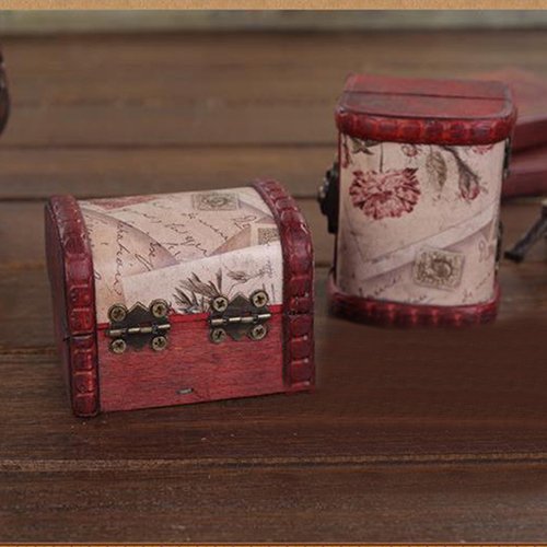 fublousRR5 Jewelry Box, Retro Stamp Style Metal Lock Wooden Jewelry Storage Box Treasure Necklace Case