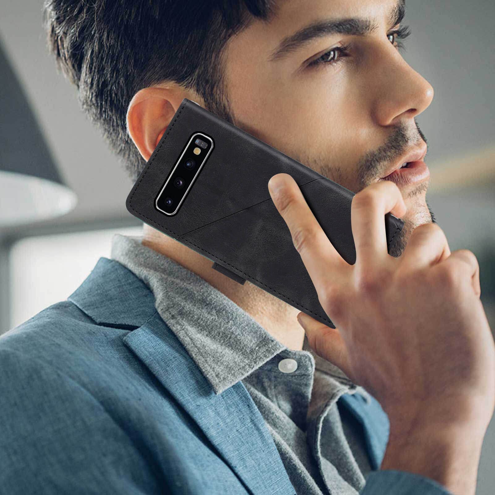 Moment Dextrad for Galaxy S10 Case Wallet,[Card Holder Slots][Wrist Strap][Stand Function] TPU Interior Protective PU Leather Flip Cases Cover for Samsung S10 6.1 Inch (Black)
