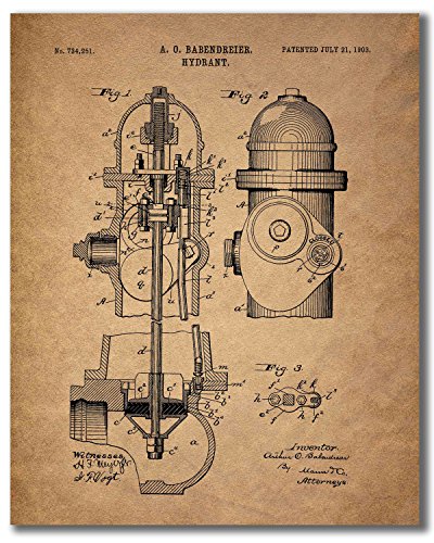 BigWig Photos Fireman Patent Wall Art Prints - Firemen Firefighter Gift Set of 6 (8 inches x 10 inches)