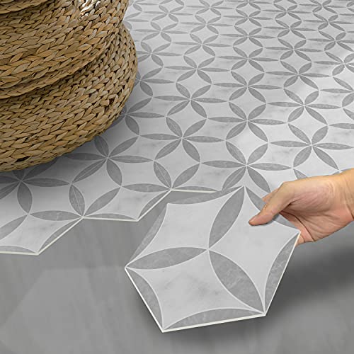 funlife 30Pcs Hexagon Peel and Stick Thick Kitchen Backsplash Foam Board, Self Adhesive Matt Wall Tile Decals for Home Decor, 7.87"x9.05", Lotus