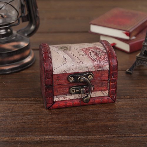 fublousRR5 Jewelry Box, Retro Stamp Style Metal Lock Wooden Jewelry Storage Box Treasure Necklace Case