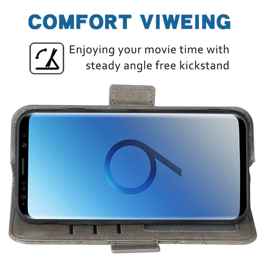 FDCWTSH Compatible with Samsung Galaxy A02S Wallet Case Wrist Strap Lanyard Leather Flip Cover Card Holder Stand Cell Accessories Phone Cover for Glaxay A 02s Galaxies M02s SM-A025V Women Men Grey