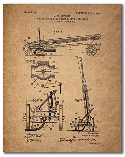 BigWig Photos Fireman Patent Wall Art Prints - Firemen Firefighter Gift Set of 6 (8 inches x 10 inches)