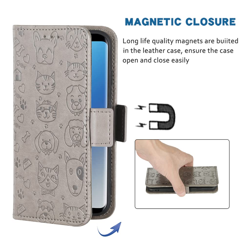 FDCWTSH Compatible with Samsung Galaxy A02S Wallet Case Wrist Strap Lanyard Leather Flip Cover Card Holder Stand Cell Accessories Phone Cover for Glaxay A 02s Galaxies M02s SM-A025V Women Men Grey
