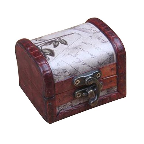fublousRR5 Jewelry Box, Retro Stamp Style Metal Lock Wooden Jewelry Storage Box Treasure Necklace Case