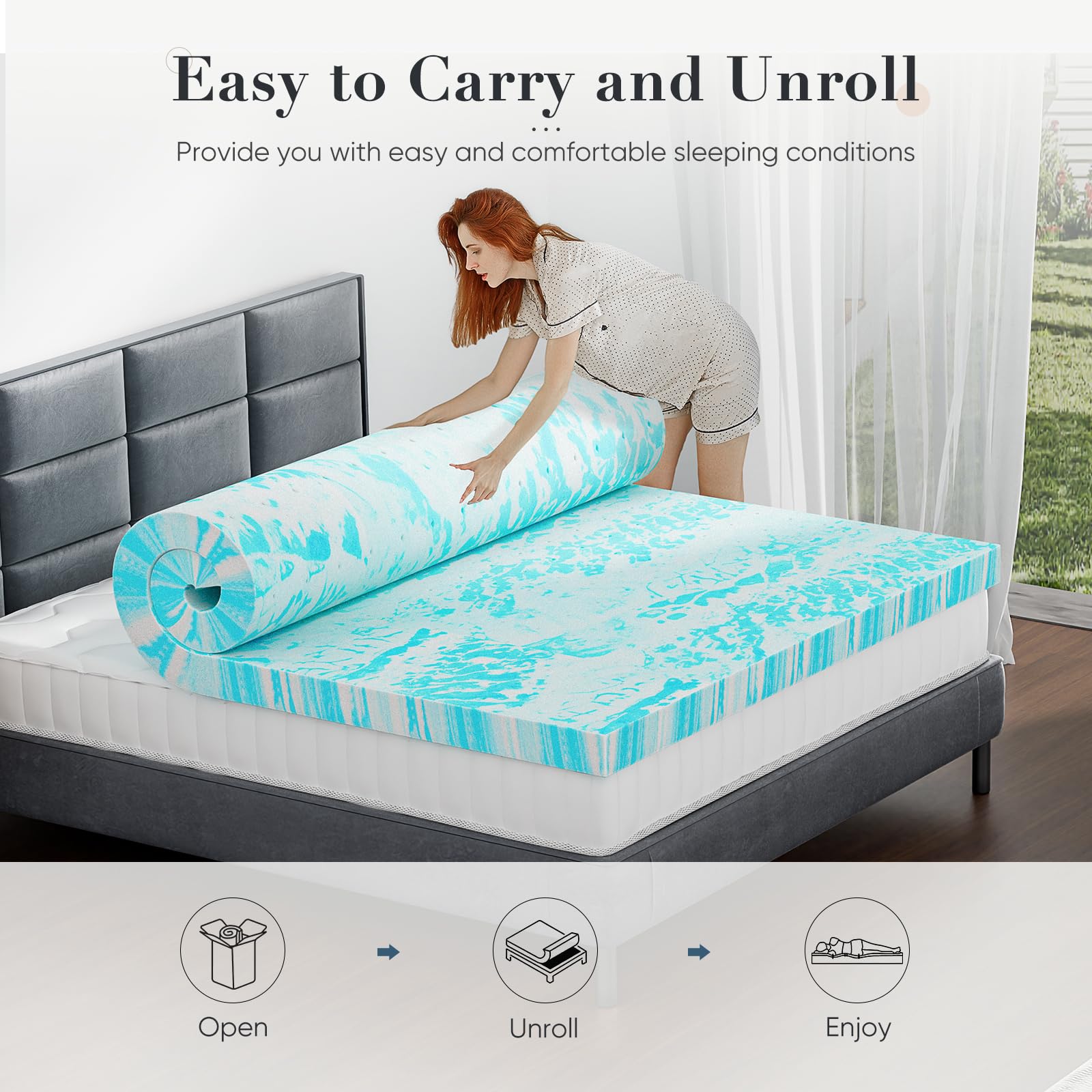 Memory Foam Mattress Topper Full, 2 Inch Thick Gel Infused Bed Toppers for Full Size Bed, Soft Mattress Pads for Sleeper Sofa, RV, Camper, CertiPUR-US Certified