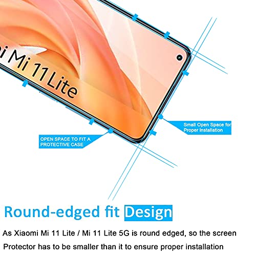 NEW'C 3 Pack Designed for Xiaomi Mi 11 Lite/Mi 11 Lite 5G Screen Protector Tempered Glass, Case Friendly Anti Scratch Bubble Free Ultra Resistant