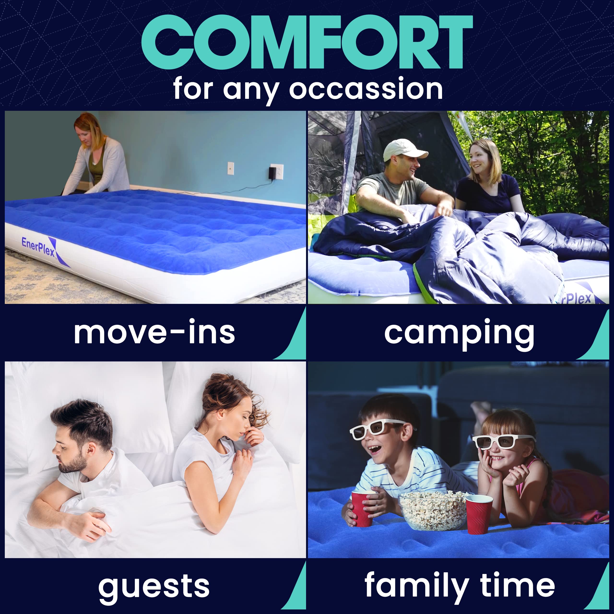 EnerPlex Camping Air Mattress with Built in Pump - Twin Blow Up Mattress for Travel Guests - Portable Bed for Adults and Kids - Blue OPEN BOX