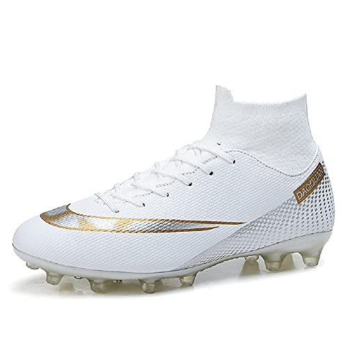 DONGXUYUAN Men's World Professional Football boot High top socks Breathable indoor and outdoor training shoes Sports shoes Football boot TF/AG (10.5, High tie Long Nails White)