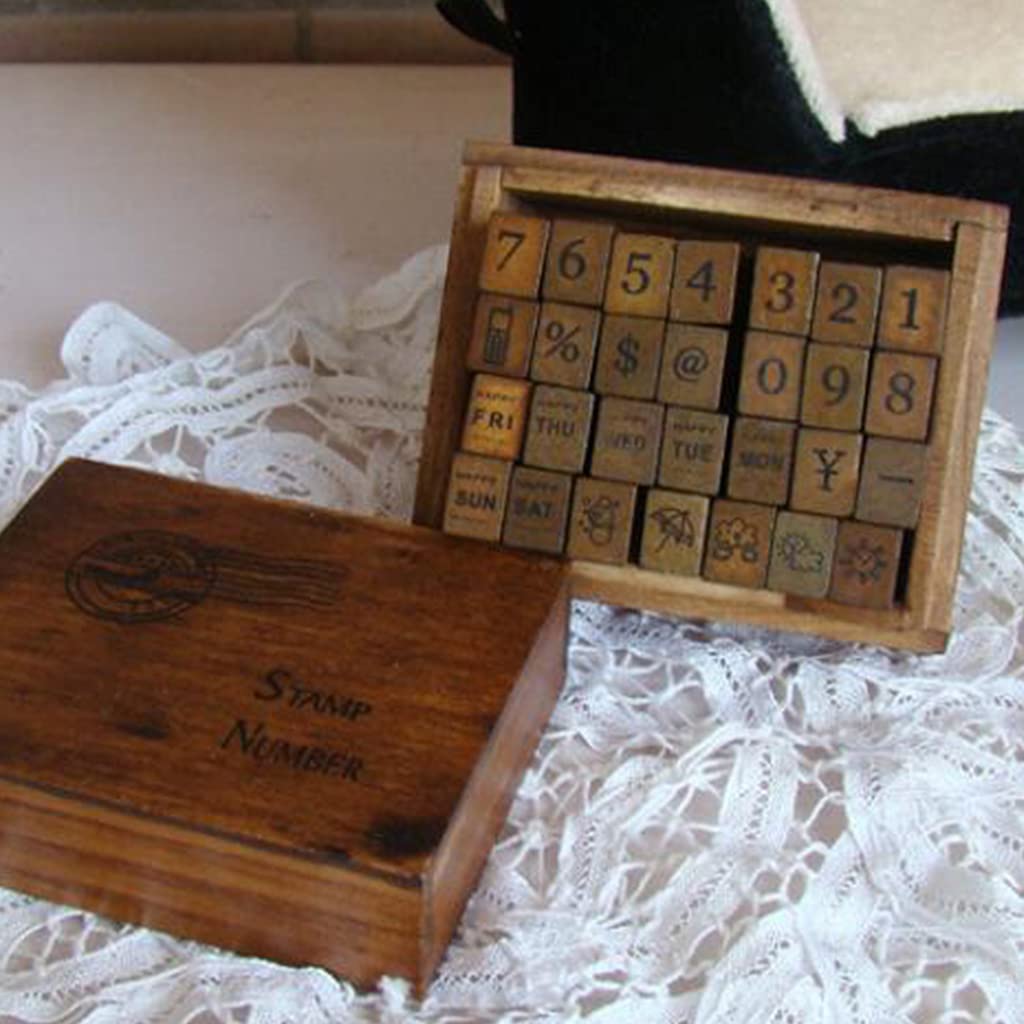 28 Pieces Retro Digital Weather Wooden Stamps Vintage Wood Rubber Stamp Block for DIY Scrapbooking Diary Embellishments Nature Wood Rubber Stamps Set for Card Making Crafting