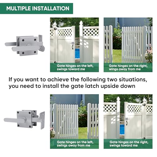 JUBEST Double Side Gate Latches, Heavy Duty Gate Latch Outdoor Fence Gate Hardware for Wooden Gates, Pool Gate, Backyard, Garden Gate, Silver