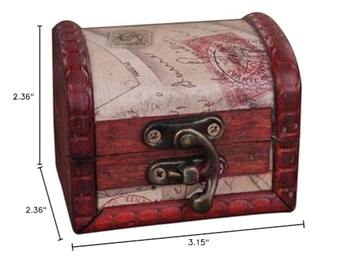 fublousRR5 Jewelry Box, Retro Stamp Style Metal Lock Wooden Jewelry Storage Box Treasure Necklace Case