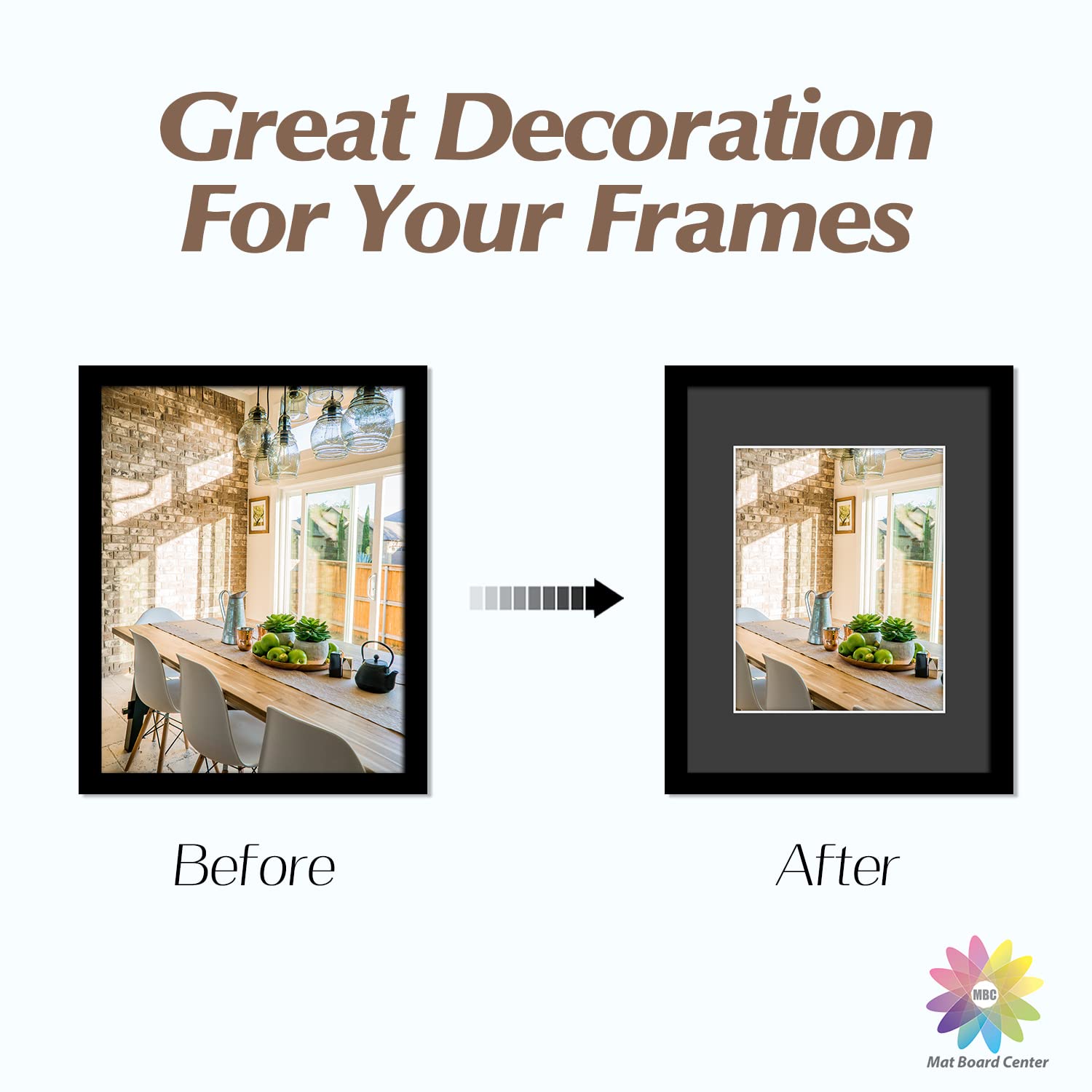 MBC Mat Board Center, Pack of 5, 11x14 for 8x10 Black Photo Picture Mat - Acid Free, 4-ply Thickness, White Core - for Pictures, Photos, Framing