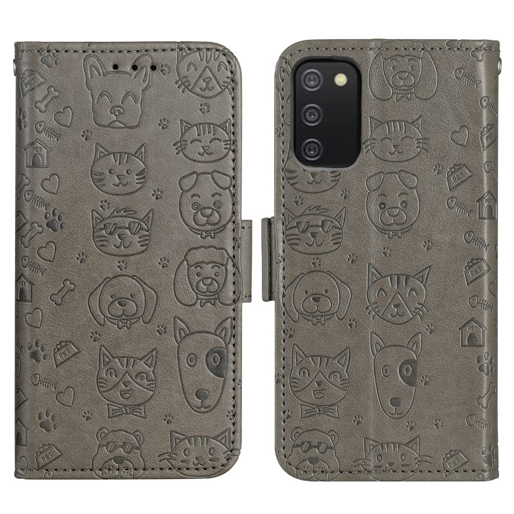 FDCWTSH Compatible with Samsung Galaxy A02S Wallet Case Wrist Strap Lanyard Leather Flip Cover Card Holder Stand Cell Accessories Phone Cover for Glaxay A 02s Galaxies M02s SM-A025V Women Men Grey