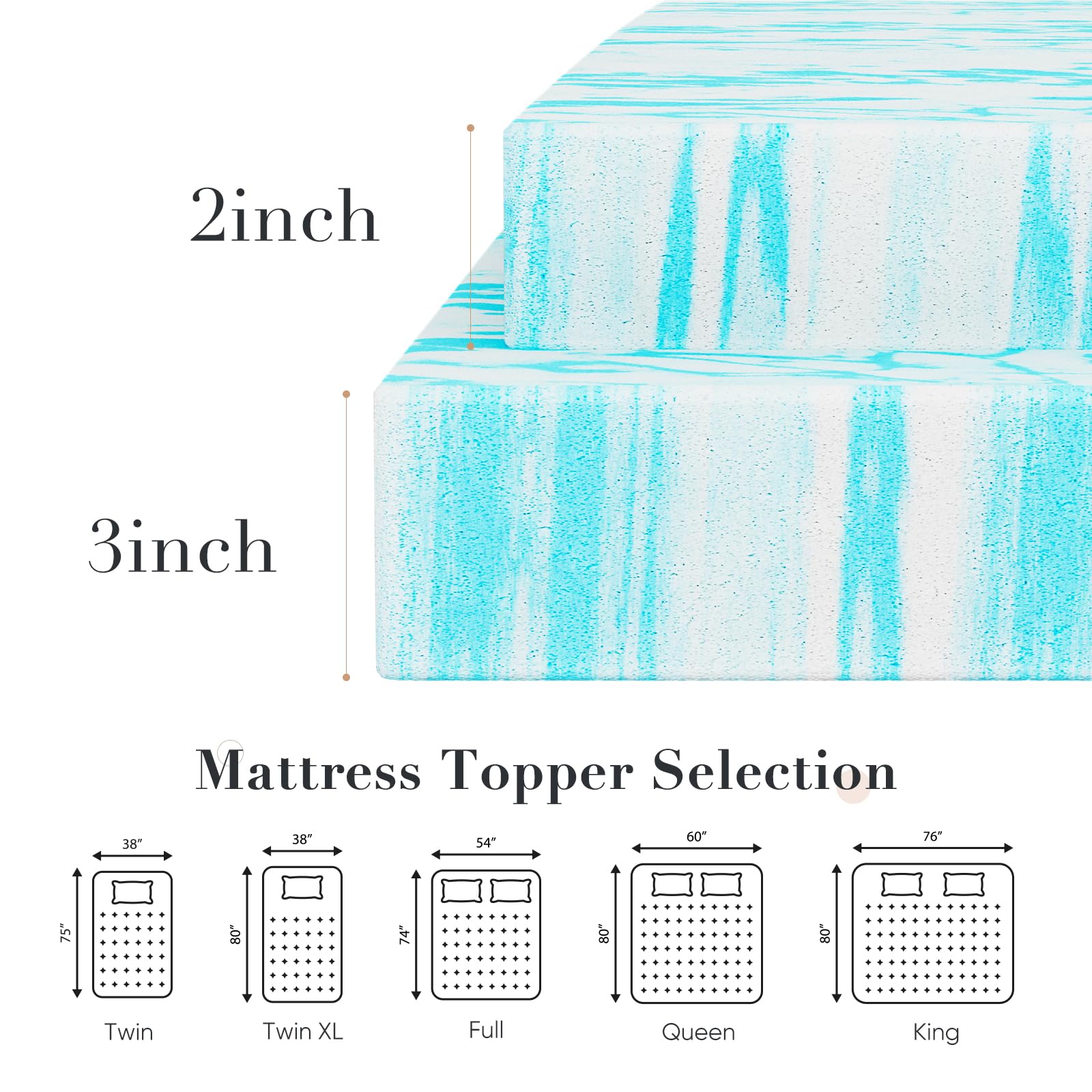 Memory Foam Mattress Topper Full, 2 Inch Thick Gel Infused Bed Toppers for Full Size Bed, Soft Mattress Pads for Sleeper Sofa, RV, Camper, CertiPUR-US Certified