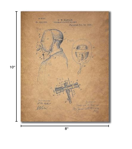 BigWig Photos Fireman Patent Wall Art Prints - Firemen Firefighter Gift Set of 6 (8 inches x 10 inches)