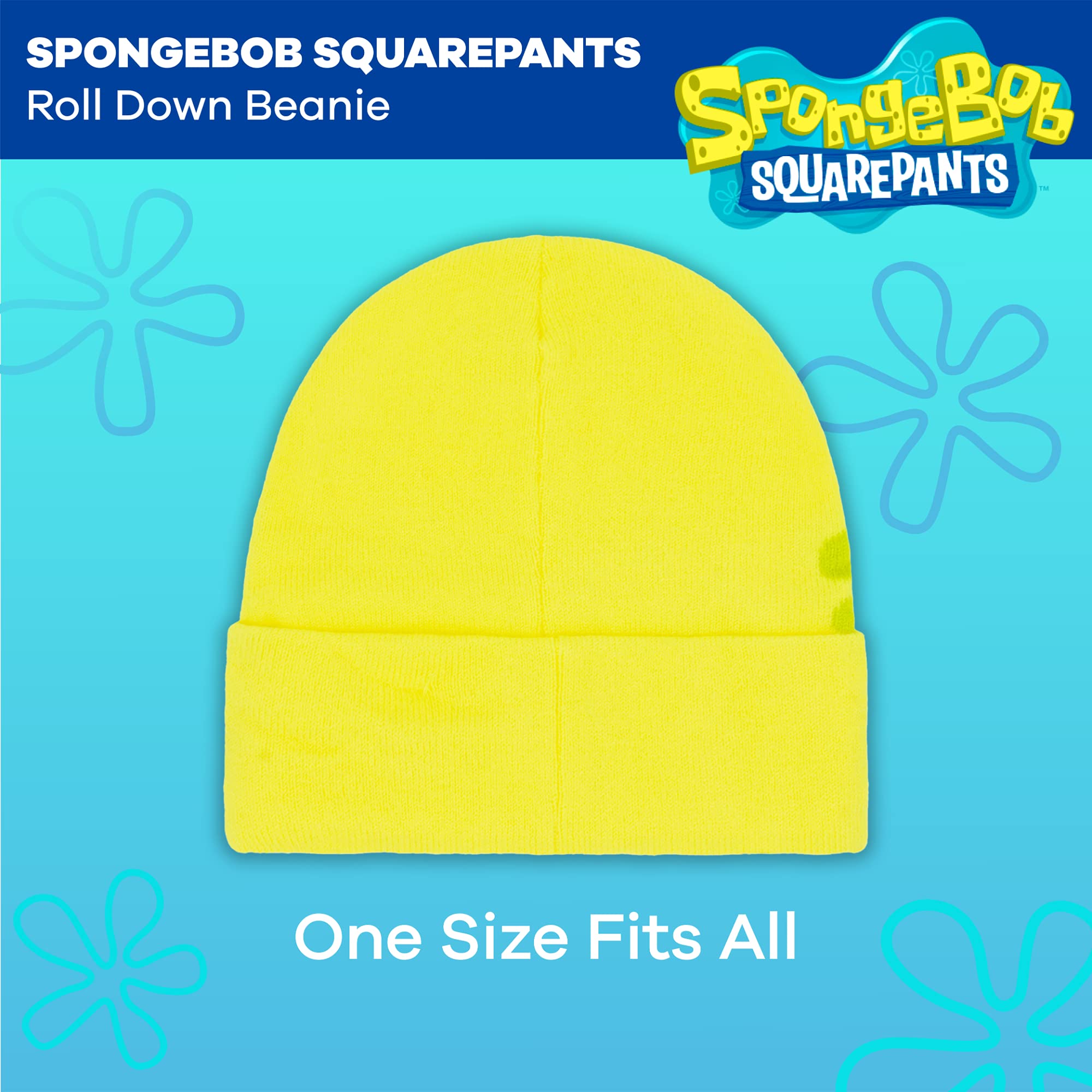 Spongebob Squarepants Roll Down Cuff Beanie Hat, Yellow, One Size