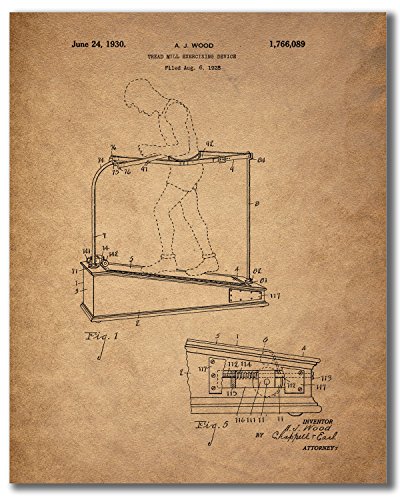 Workout Patent Prints - Set Of 4 Gym Decor Wall Art Photos - Weight Lifting Exercise Treadmill