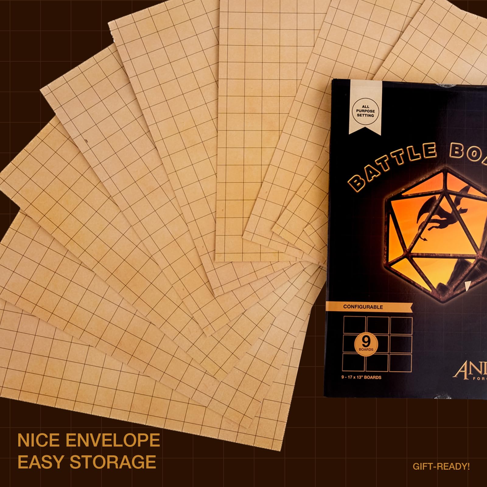 Battle Mat with Grid for Role Playing Game - 9 Pack Mega Pack Andvari Battle Boards