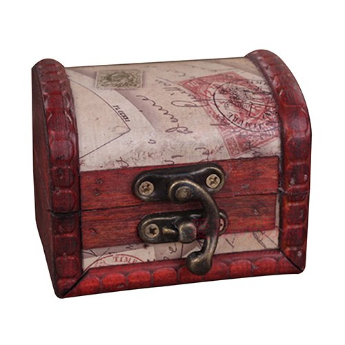 fublousRR5 Jewelry Box, Retro Stamp Style Metal Lock Wooden Jewelry Storage Box Treasure Necklace Case