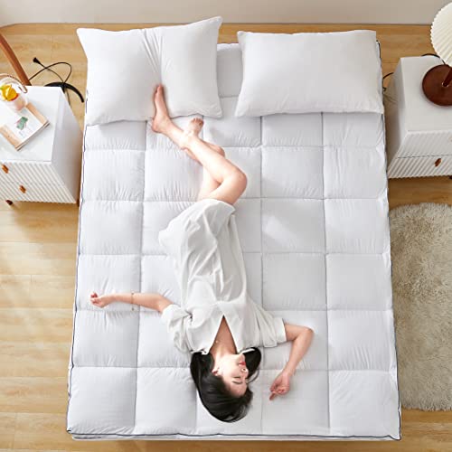 SWTMERRY King Size Mattress Pad Topper - Extra Thick Quilted Fitted Mattress Protector Pillow Cotton Top with 21" Deep Pocket for 8-24 inches Mattress,Soft and Breathable Bed Topper Cover